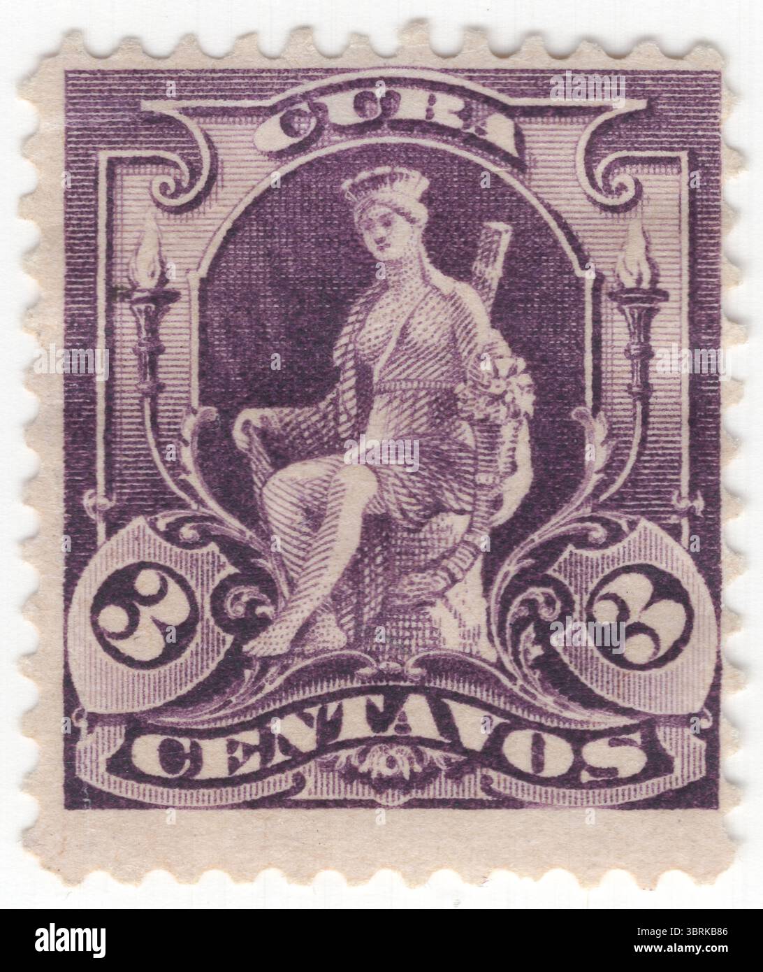 CUBA - 1899: 3 centavo purple postage stamp depicting allegory “Cuba ...
