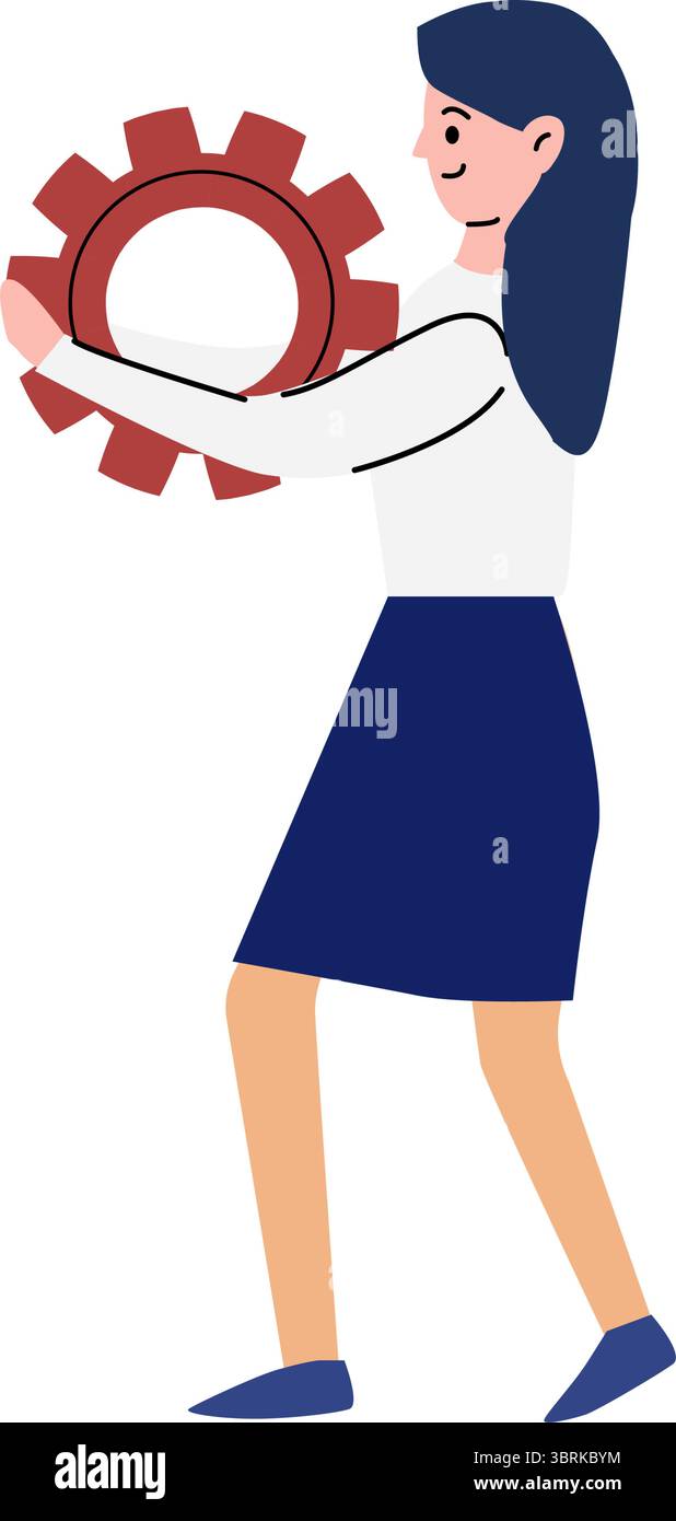 Person holding gear. Flat vector illustration symbolizing process, configuration, teamwork ...