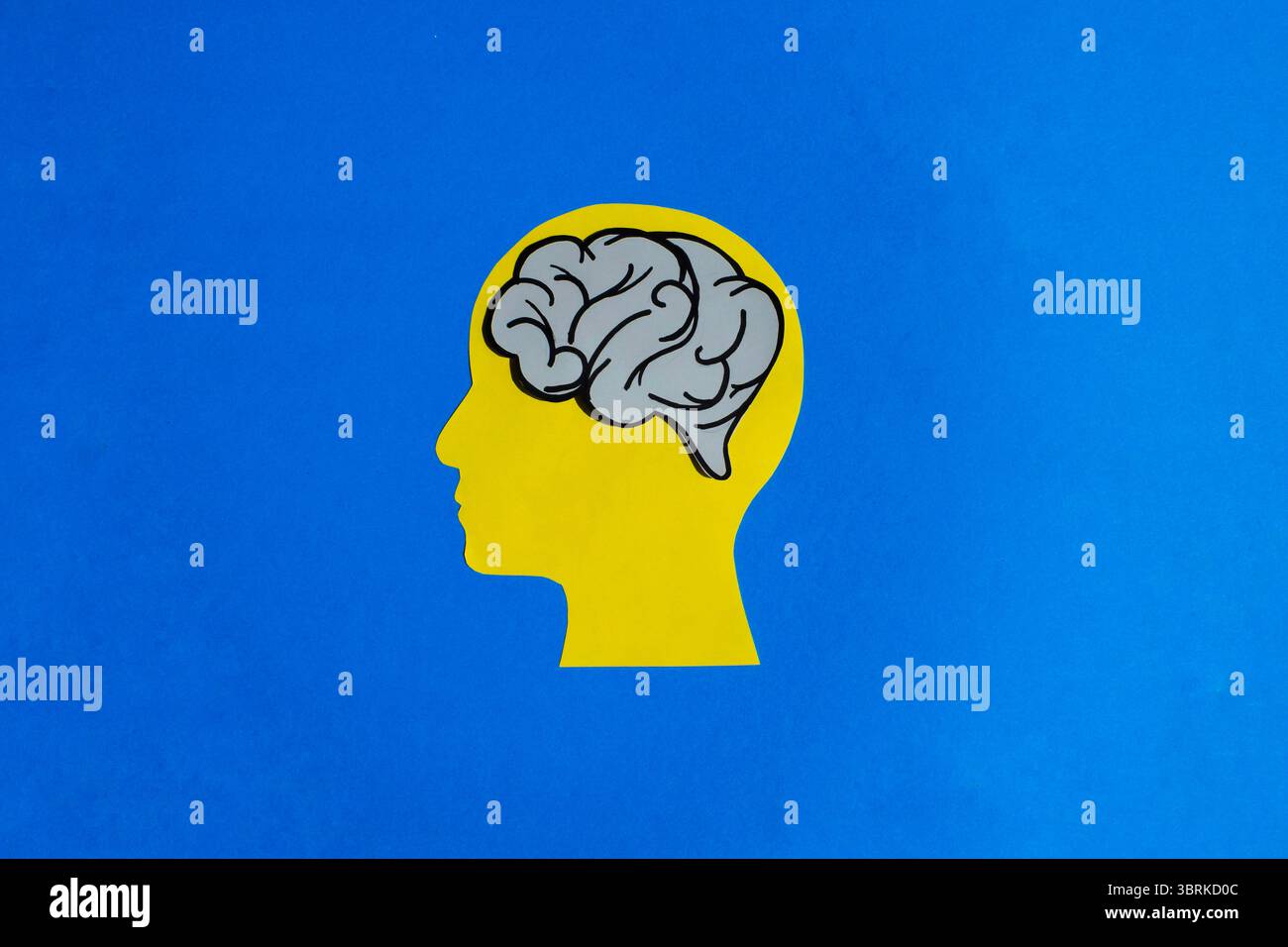 Human Head Silhouette with Brain Cut-Out on Blue Stock Photo - Alamy