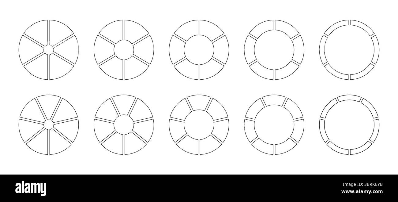 Circle division on 6, 7 equal parts. Wheel round divided diagrams, six ...
