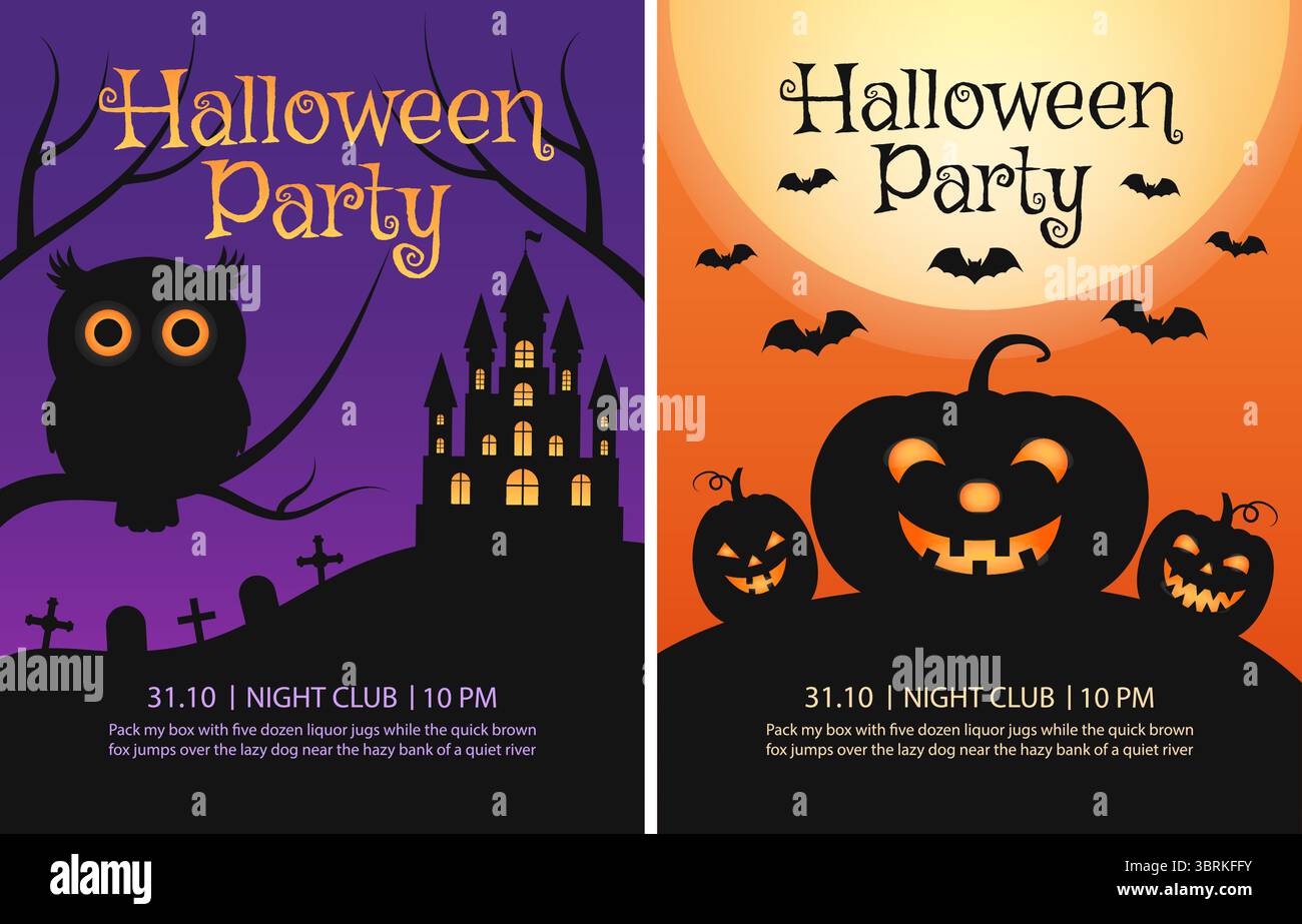 Set of Halloween party invitation templates. Vector illustration with ...