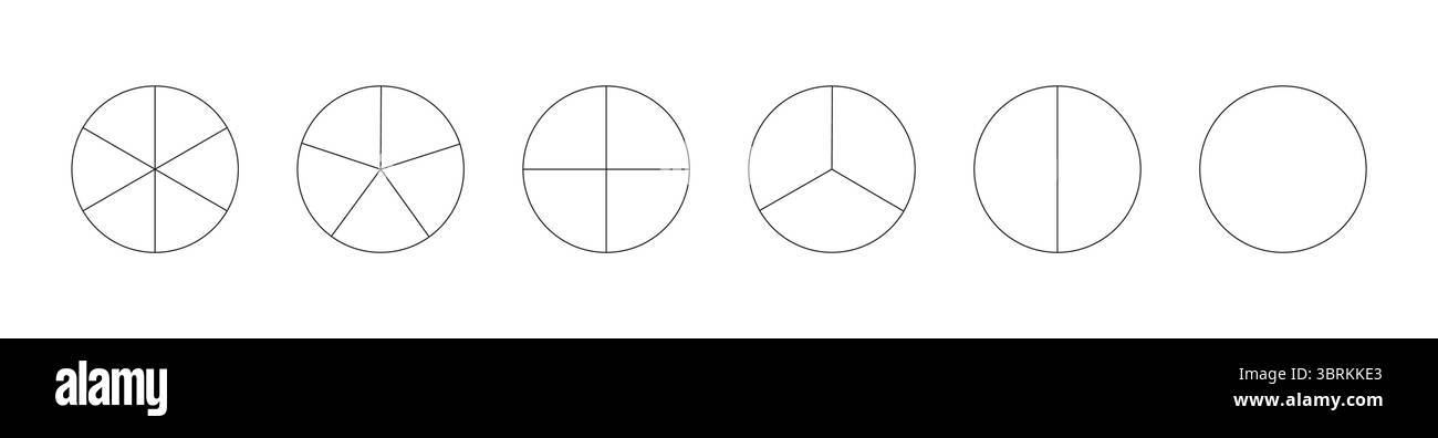 Circle division on from 1 to 6 equal parts. Round divided diagrams with ...
