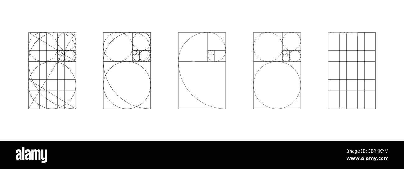 Golden ratio templates. Method golden sections. Fibonacci shapes, array ...