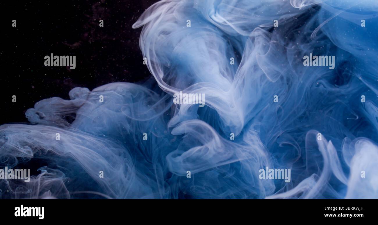 Wave particles. Paint water. Defocused blue purple color swirling ...