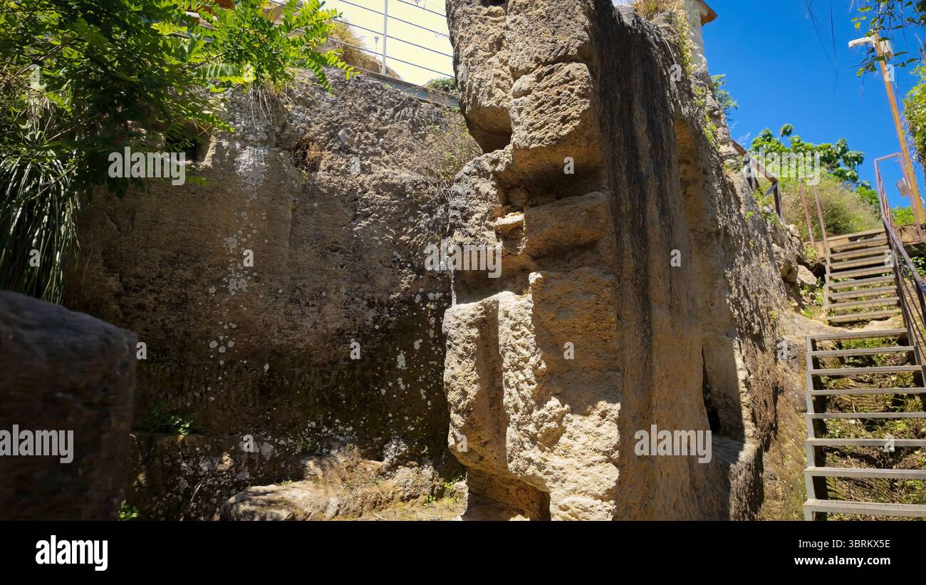 Ancient rock cut settlement in Zungri, Calabria, featuring a staircase ...