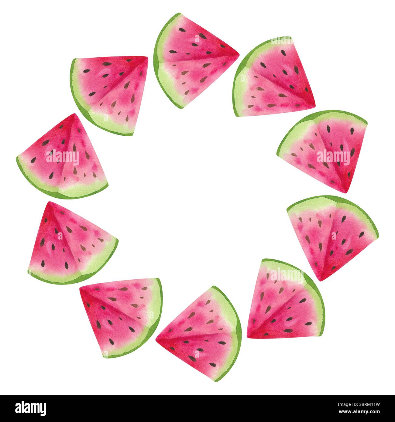 Watermelon round frame. Hand drawn watercolor illustration. Melons ...