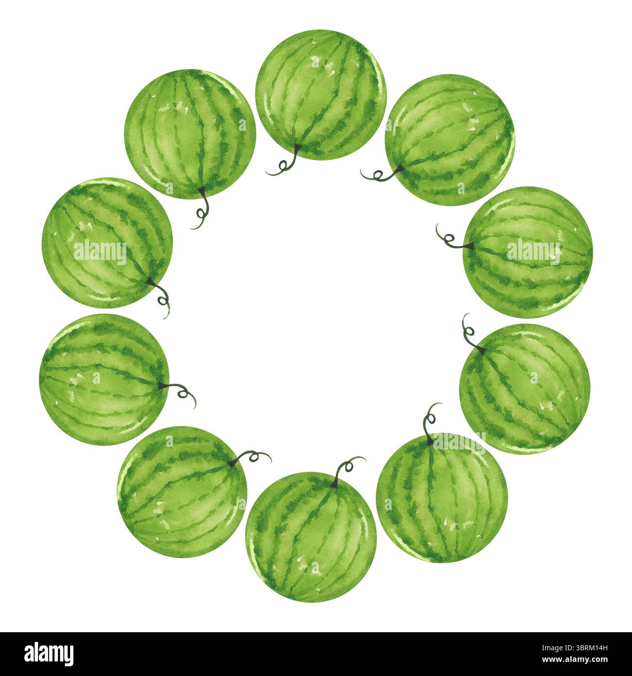 Watermelon round frame. Hand drawn watercolor illustration. Melons ...