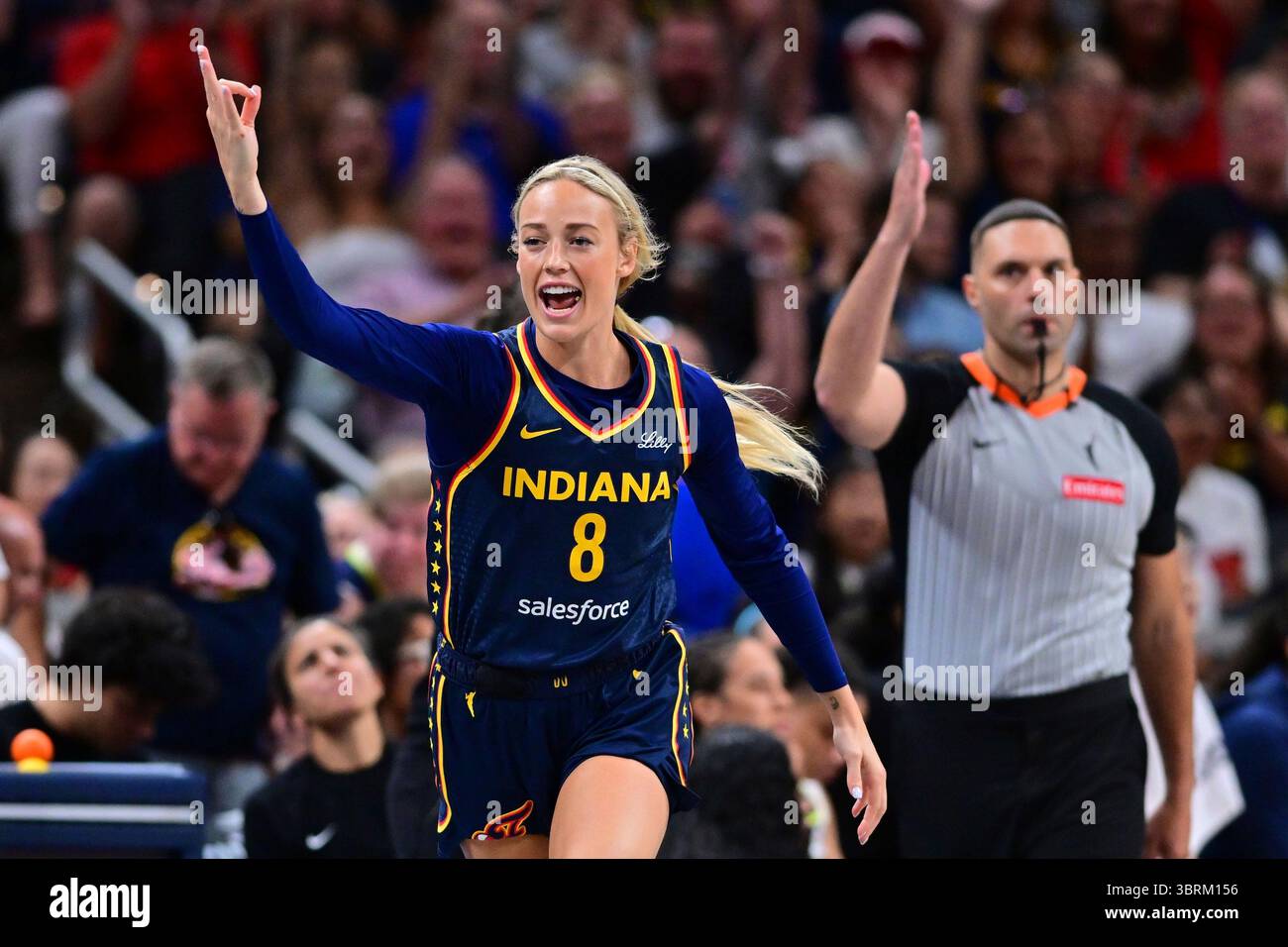 Indiana Fever's Sophie Cunningham reacts after making a 3-point shot ...