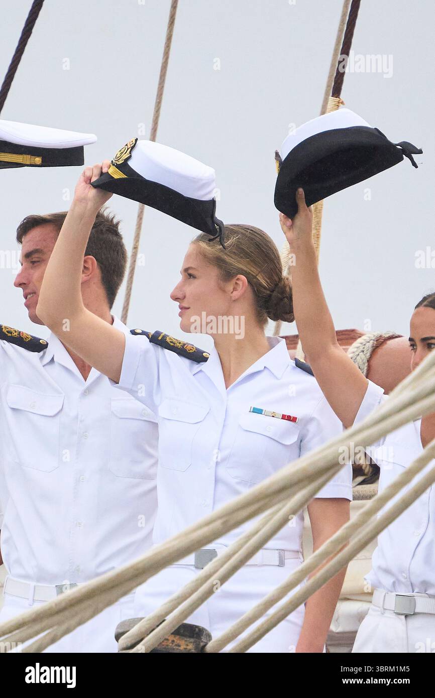 Marin. Spain. 20250713, Crown Princess Leonor arrives onboard of Juan ...