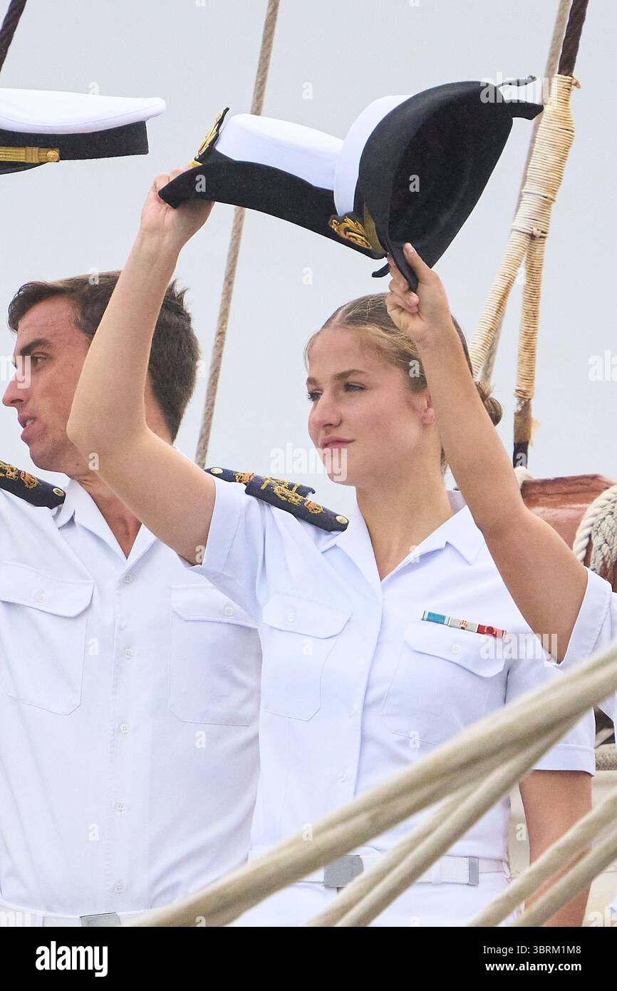 Marin. Spain. 20250713, Crown Princess Leonor arrives onboard of Juan ...