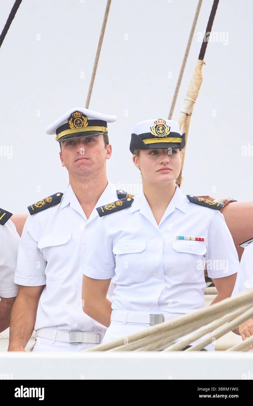 Marin. Spain. 20250713, Crown Princess Leonor arrives onboard of Juan ...