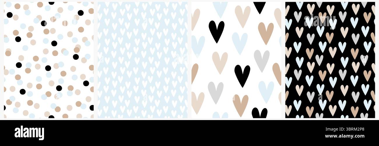 Childish Style Seamless Vector Patterns With Polka Dots And Hearts ...