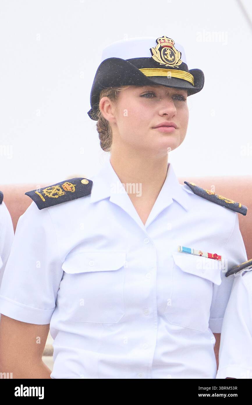 Marin. Spain. 20250713, Crown Princess Leonor arrives onboard of Juan ...