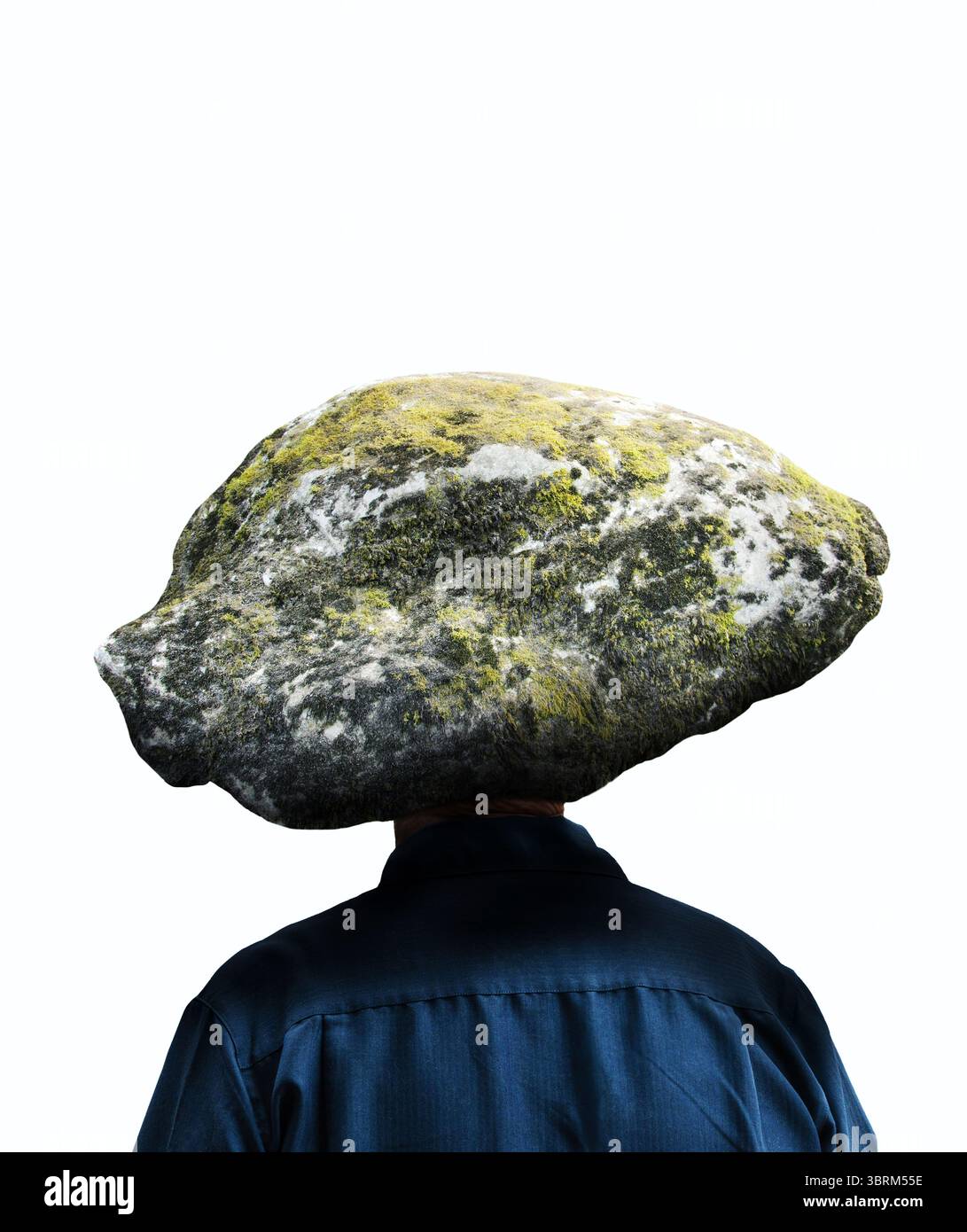 Person carrying a massive stone on his shoulders in place of his head ...