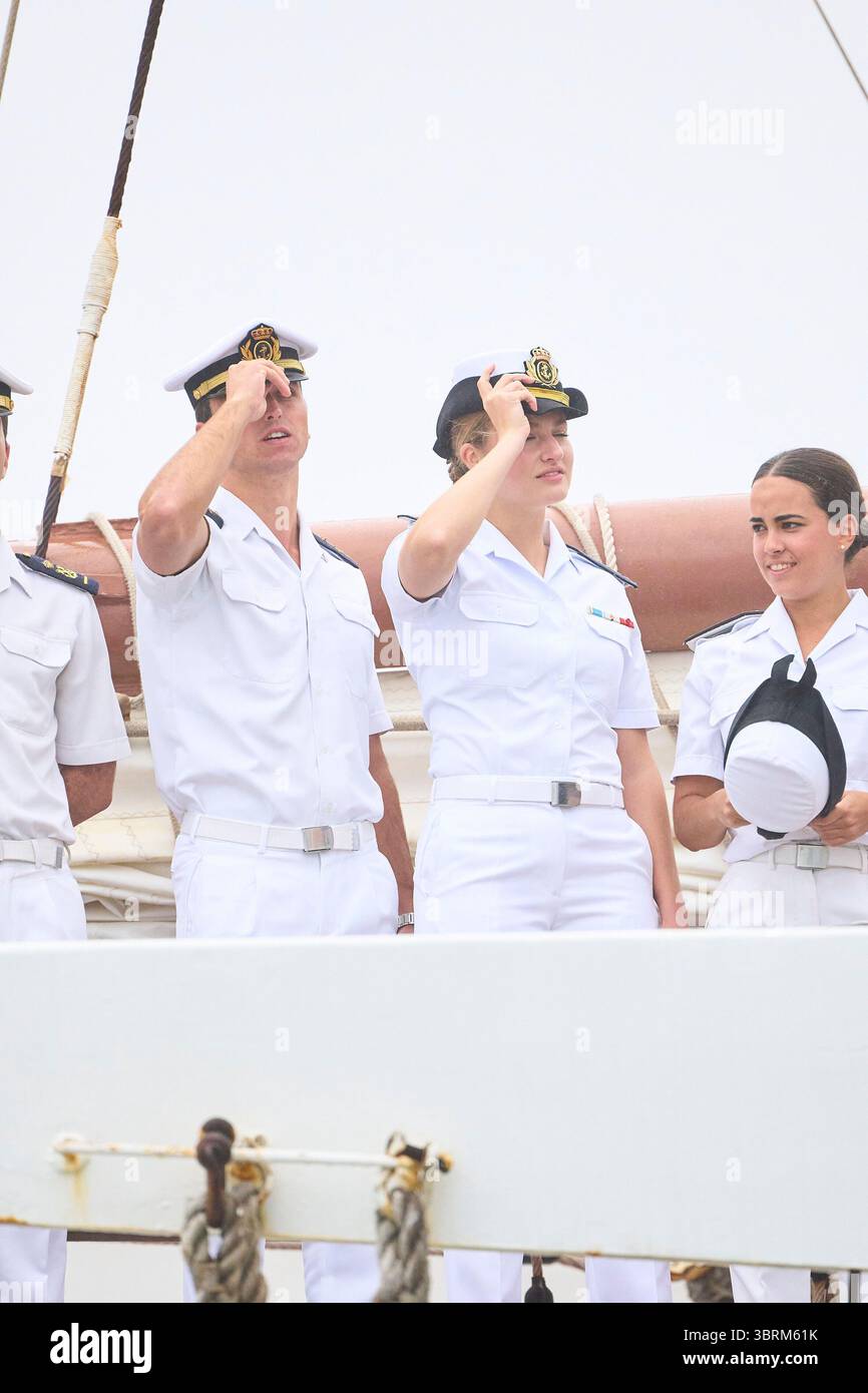 Crown Princess Leonor arrives onboard of Juan Sebastian de Elcano at ...