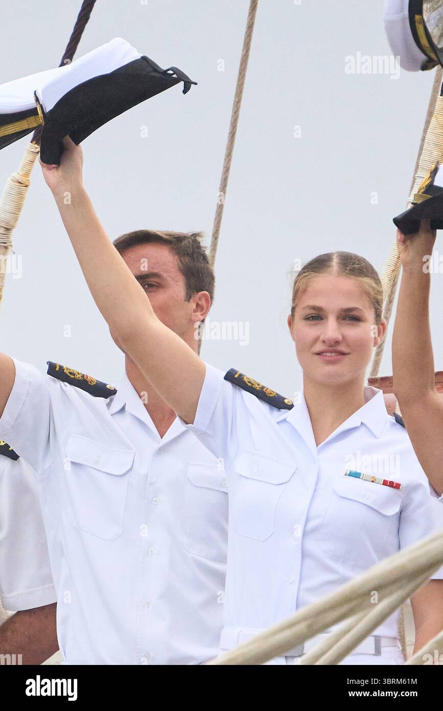 Crown Princess Leonor arrives onboard of Juan Sebastian de Elcano at ...