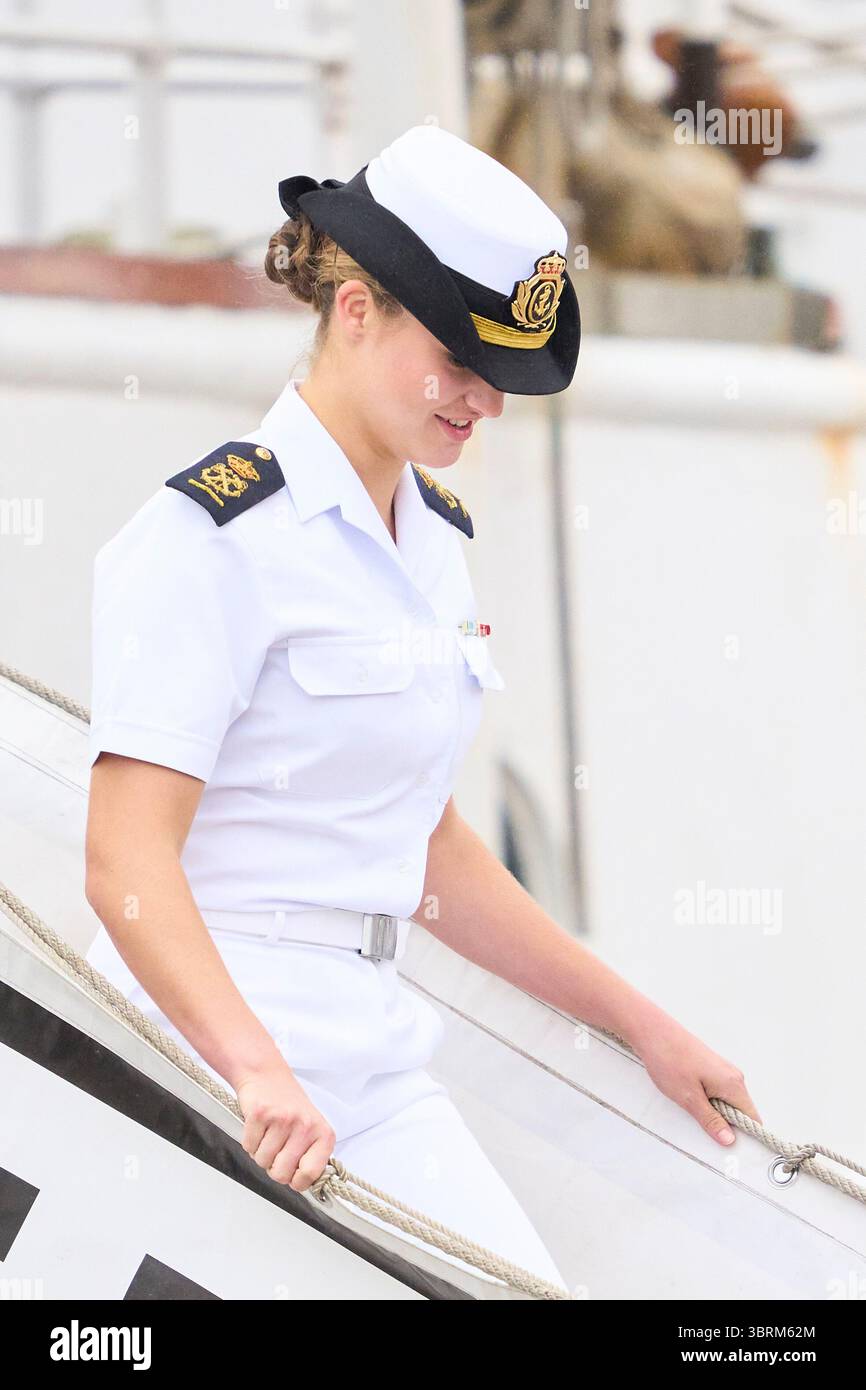 Crown Princess Leonor arrives onboard of Juan Sebastian de Elcano at ...