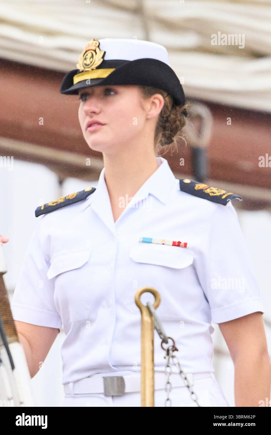 Crown Princess Leonor arrives onboard of Juan Sebastian de Elcano at ...