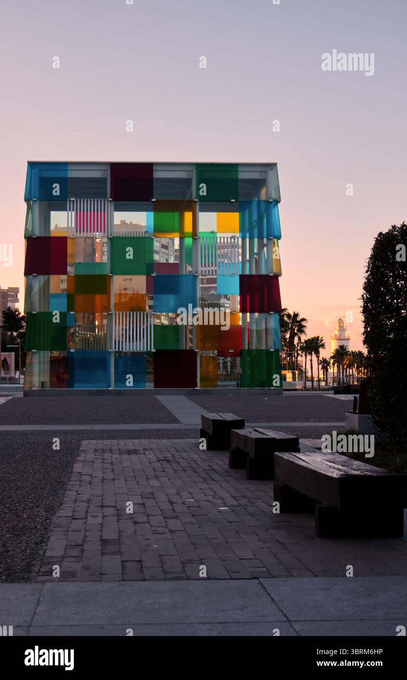MALAGA, SPAIN JANUARY 2, 2025: Cube of the Center Pompidou, an iconic ...