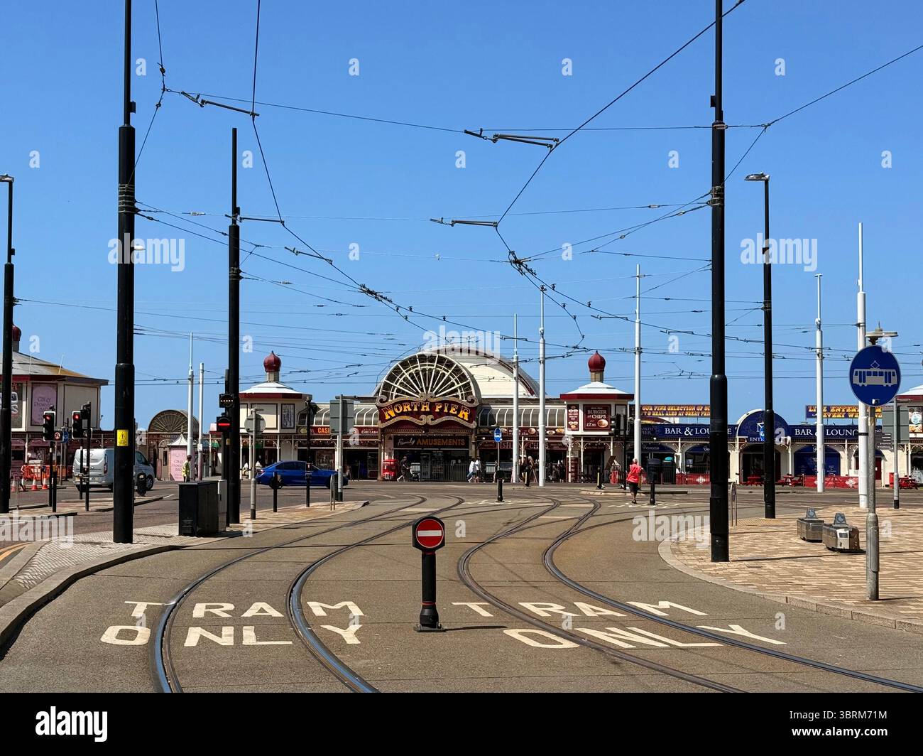 Blackpool North Pier entrance and signage showing that trams only are ...
