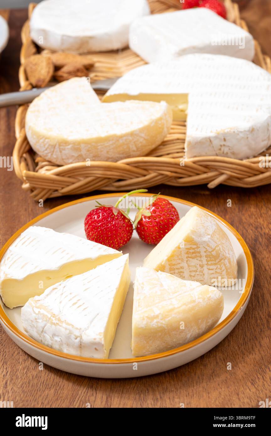 French soft cheeses collection, creamy matured cow's milk cheese le ...