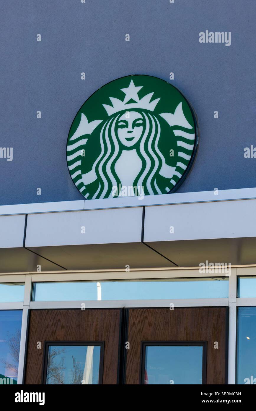 ROCKY VIEW, CANADA - MAY 2, 2025: Entrance logo of Starbucks outside a ...