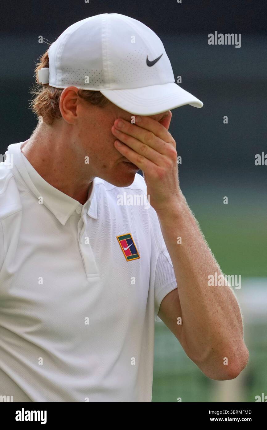 Italy's Jannik Sinner reacts after beating Carlos Alcaraz of Spain to ...