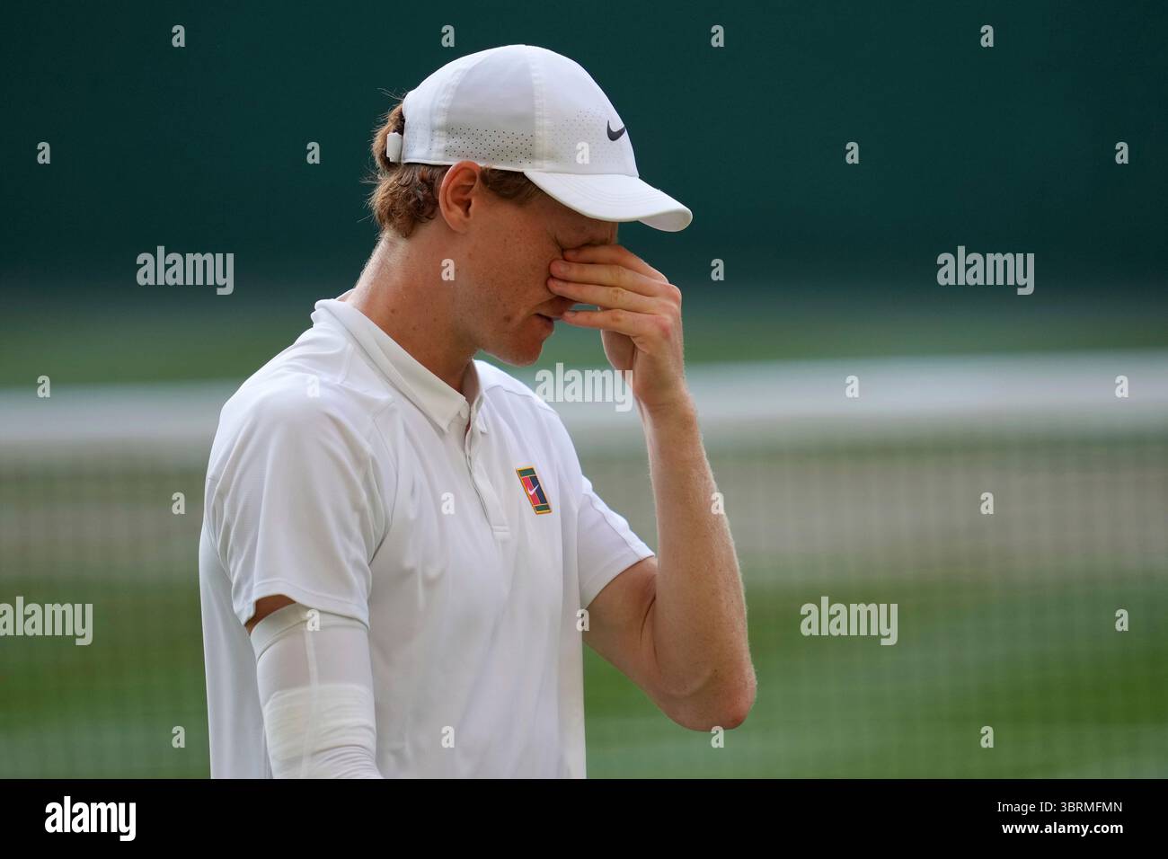 Italy's Jannik Sinner reacts after beating Carlos Alcaraz of Spain to ...