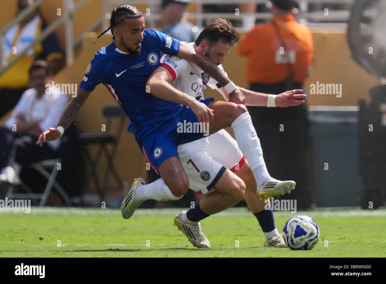 Chelsea's Malo Gusto, left, and Paris Saint-Germain's Khvicha ...