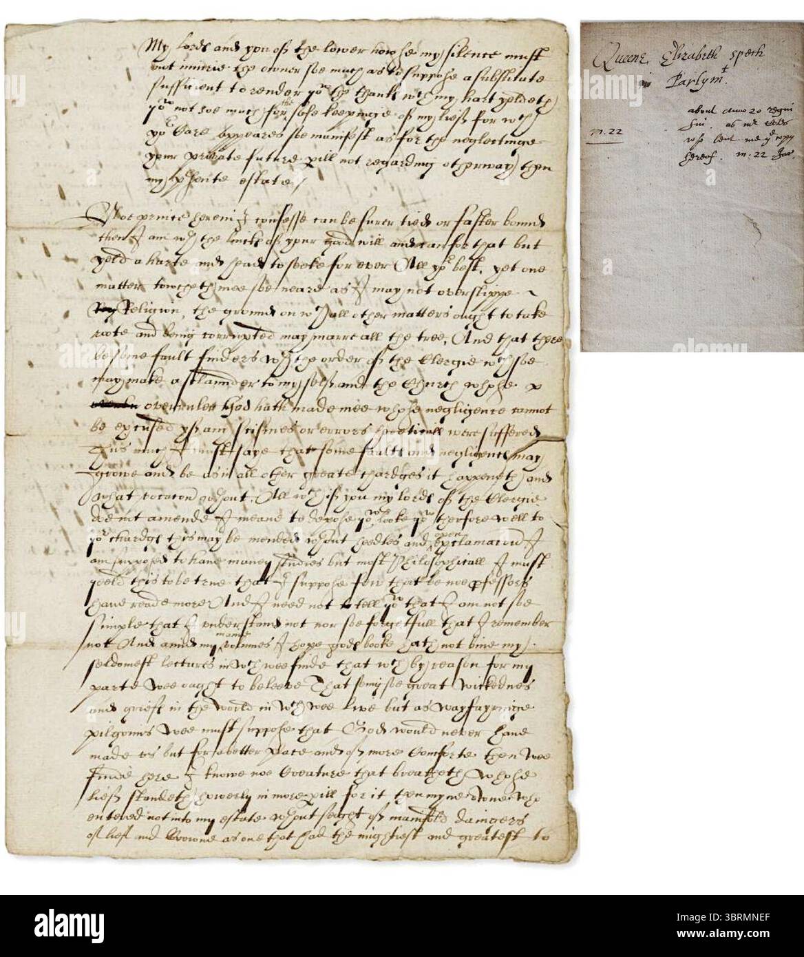Manuscript of Speech by Queen Elizabeth I - warning on religion Stock ...
