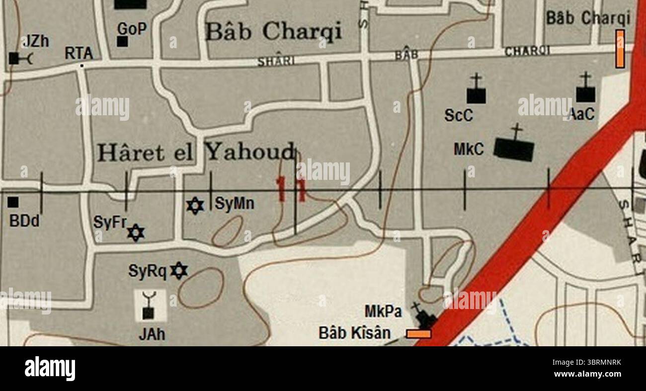 Map Damascus 1958 1-10000 changed Jewish Quarter Stock Photo - Alamy