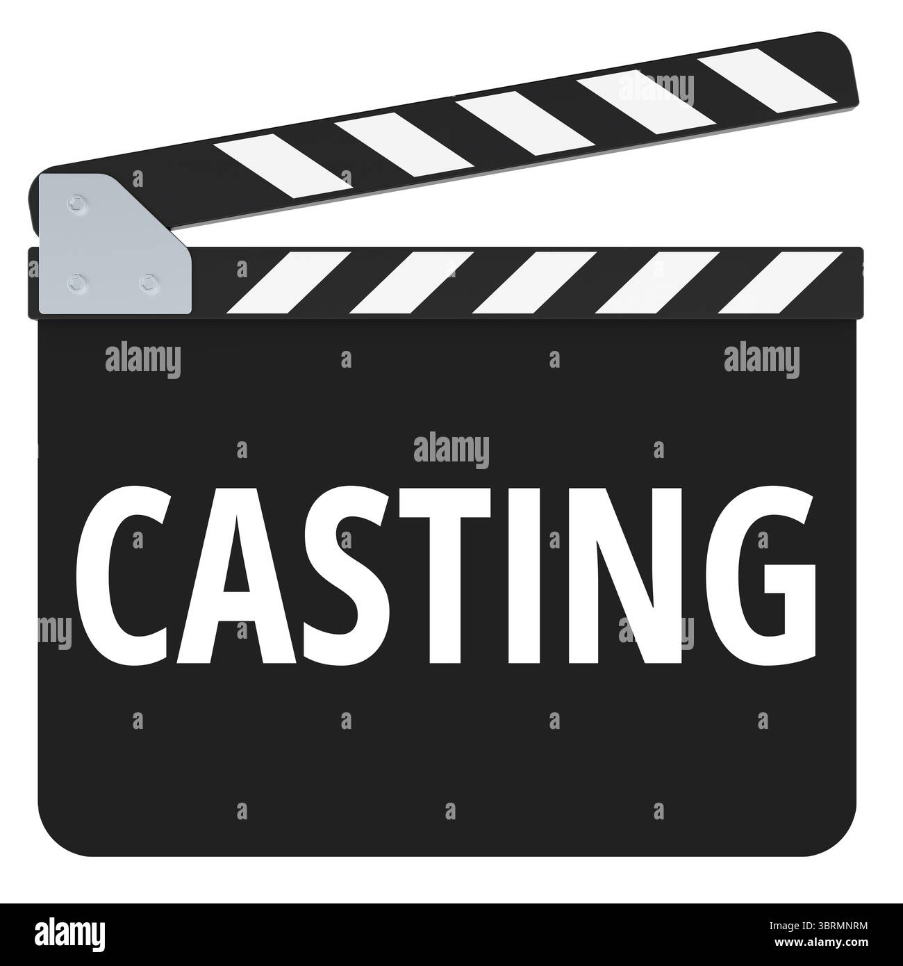Casting concept with movie clapperboard. 3D rendering isolated on white ...