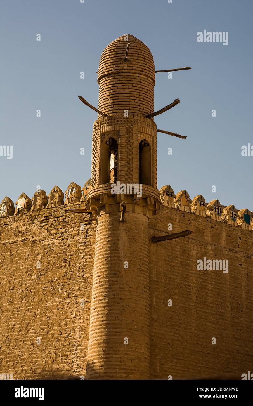 Typical turret on the walls of a palace in the ancient city of Khiva ...