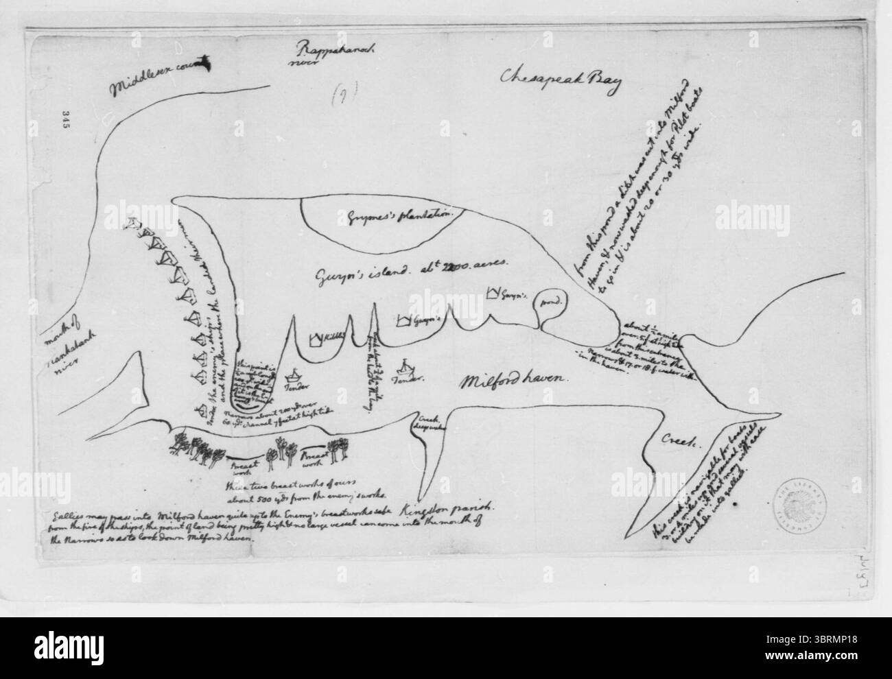 Map of Action at Gwyn's Island, Chesapeake Bay (Thomas Jefferson, June ...