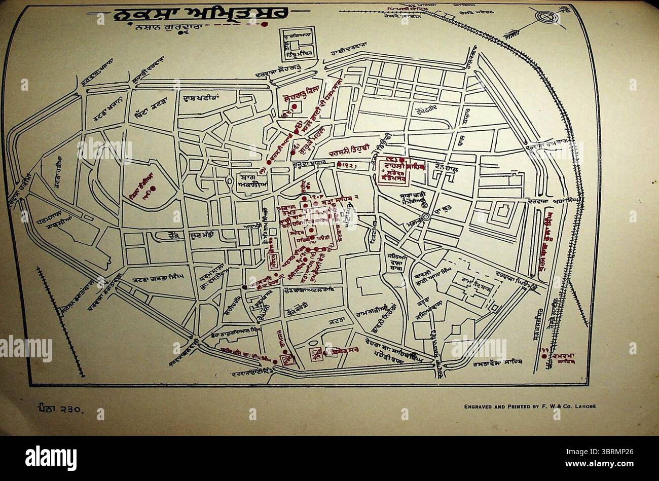 Map of Amritsar with the locations of Sikh sites labelled, as published ...