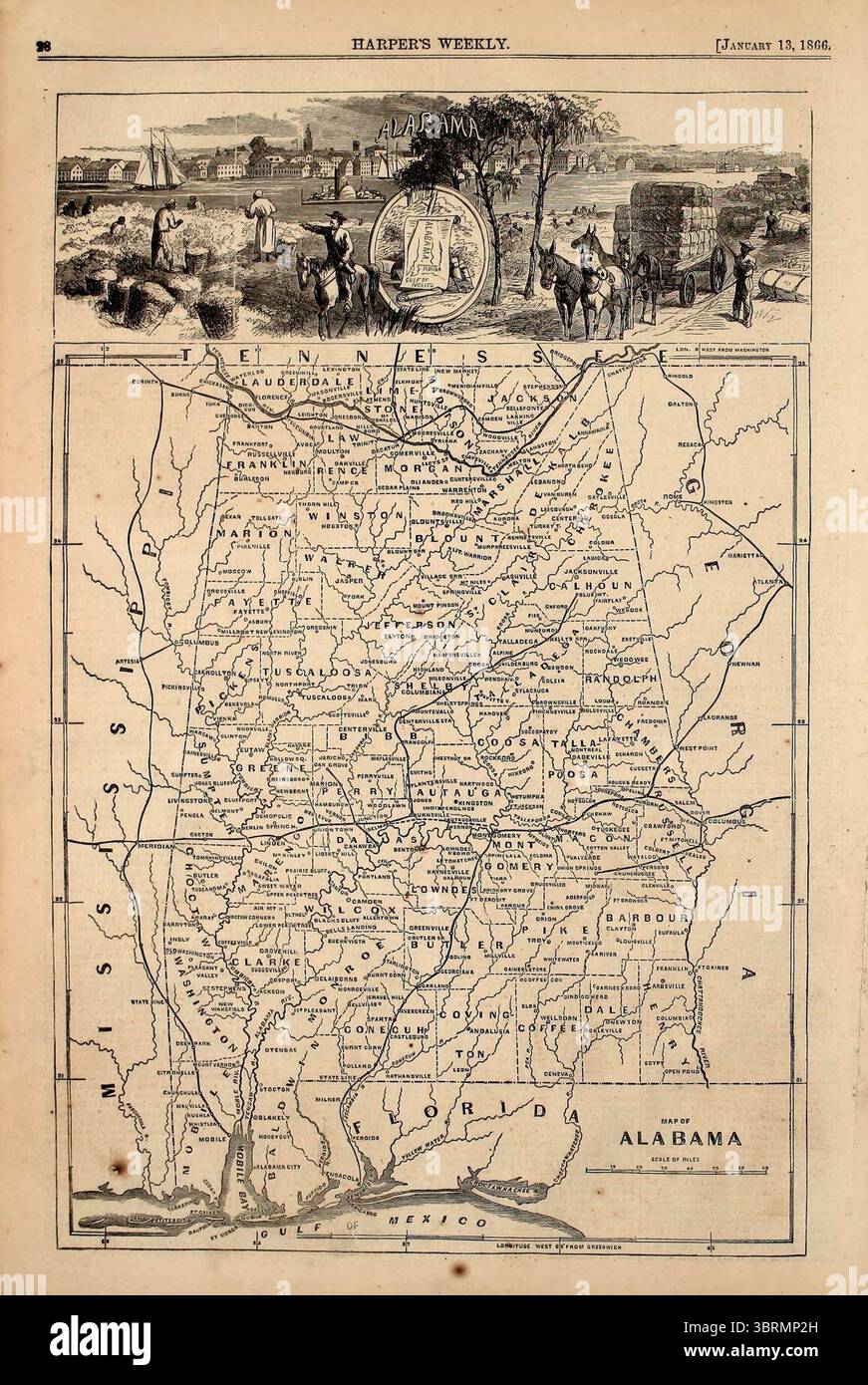 Map of Alabama published in 1866 in Harper's Weekly Stock Photo - Alamy