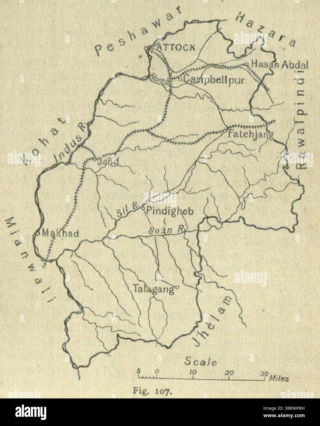 Map of Attock district of Punjab Province, British India, published in ...