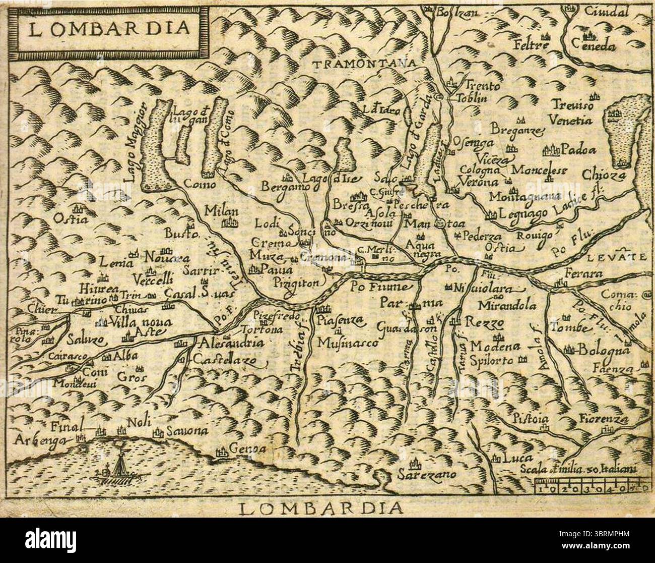 Map of greater Lombardy by Pietro Marchetti, 1667 Stock Photo - Alamy
