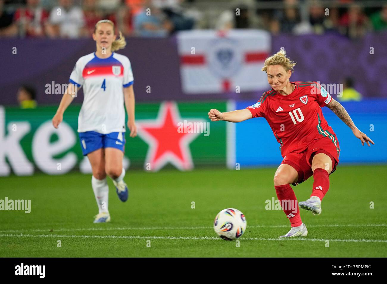 Wales' Jess Fishlock takes a shot during the Women's Euro 2025, group D ...