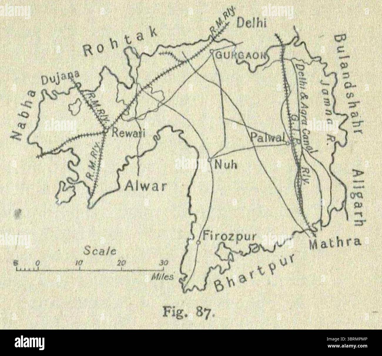 Map of Gurgaon district of Punjab Province, British India, published in ...