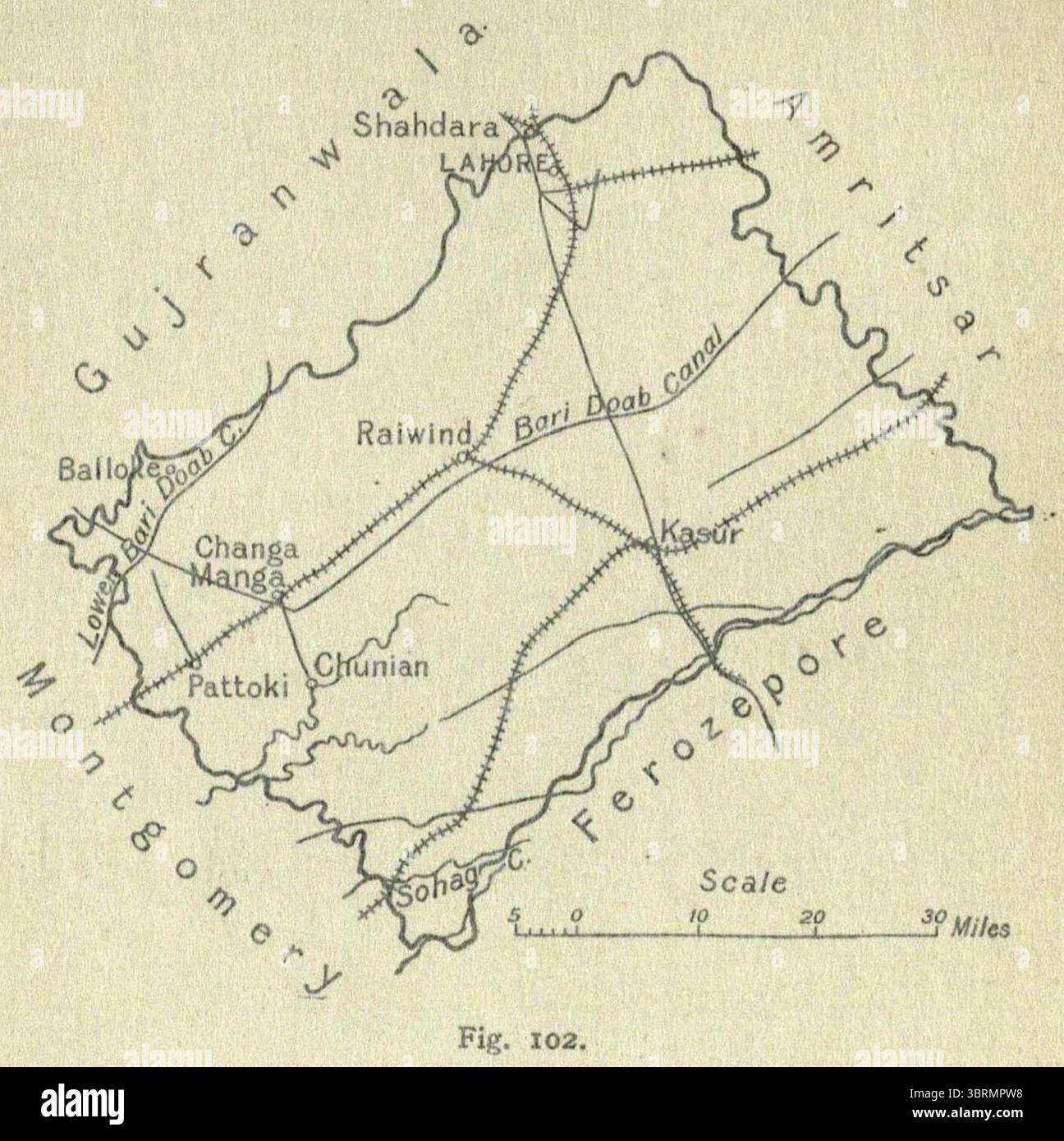 Map of Lahore district of Punjab Province, British India, published in ...