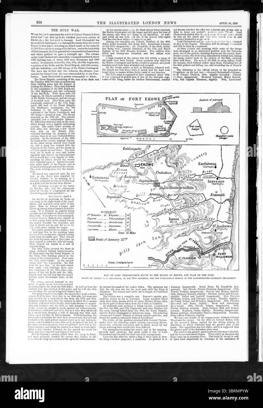 Map of Lord Chelmsford's Route to the Relief of Ekowe, &c Stock Photo ...