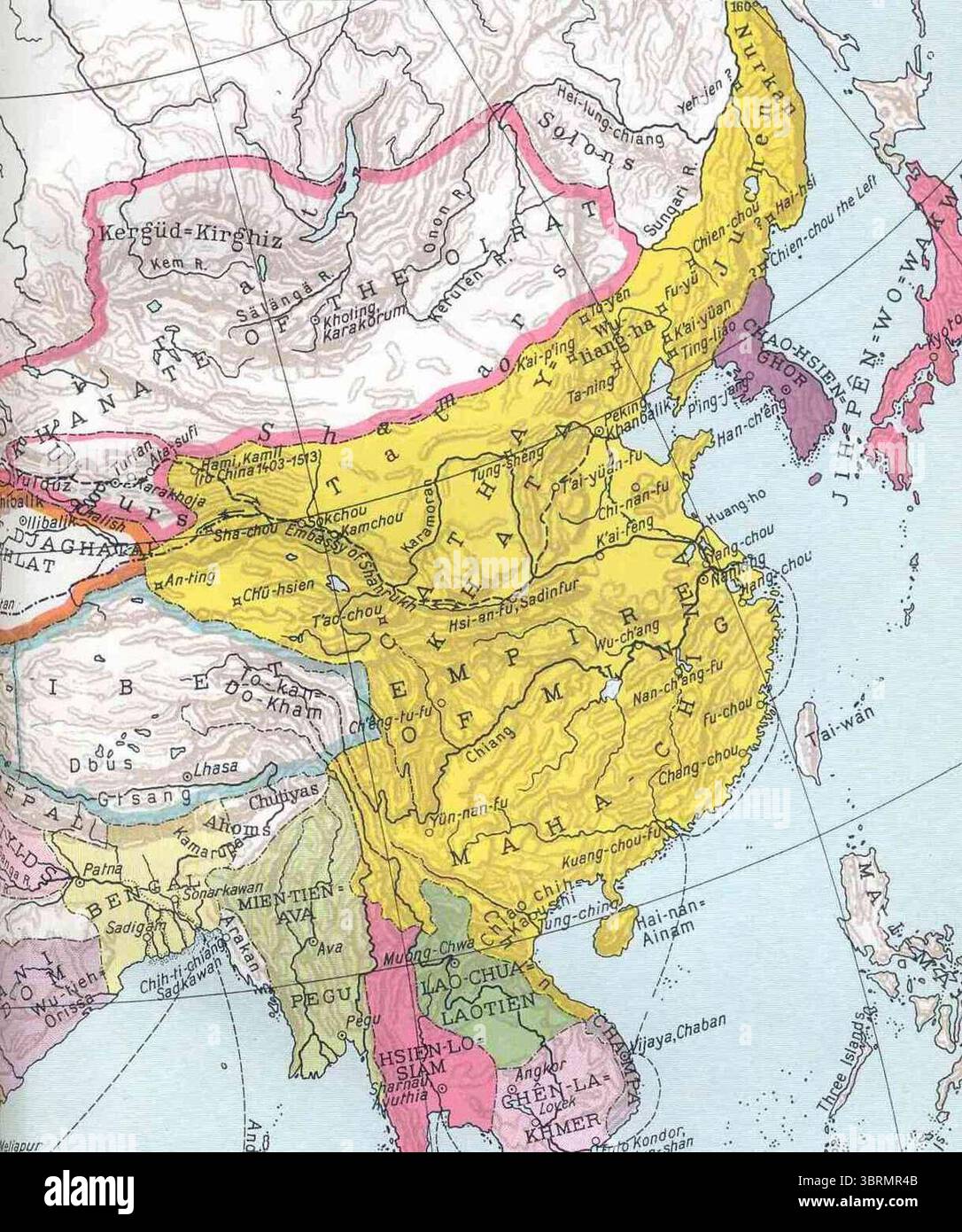 Map of Ming Chinese empire 1415 (cropped 2 Stock Photo - Alamy