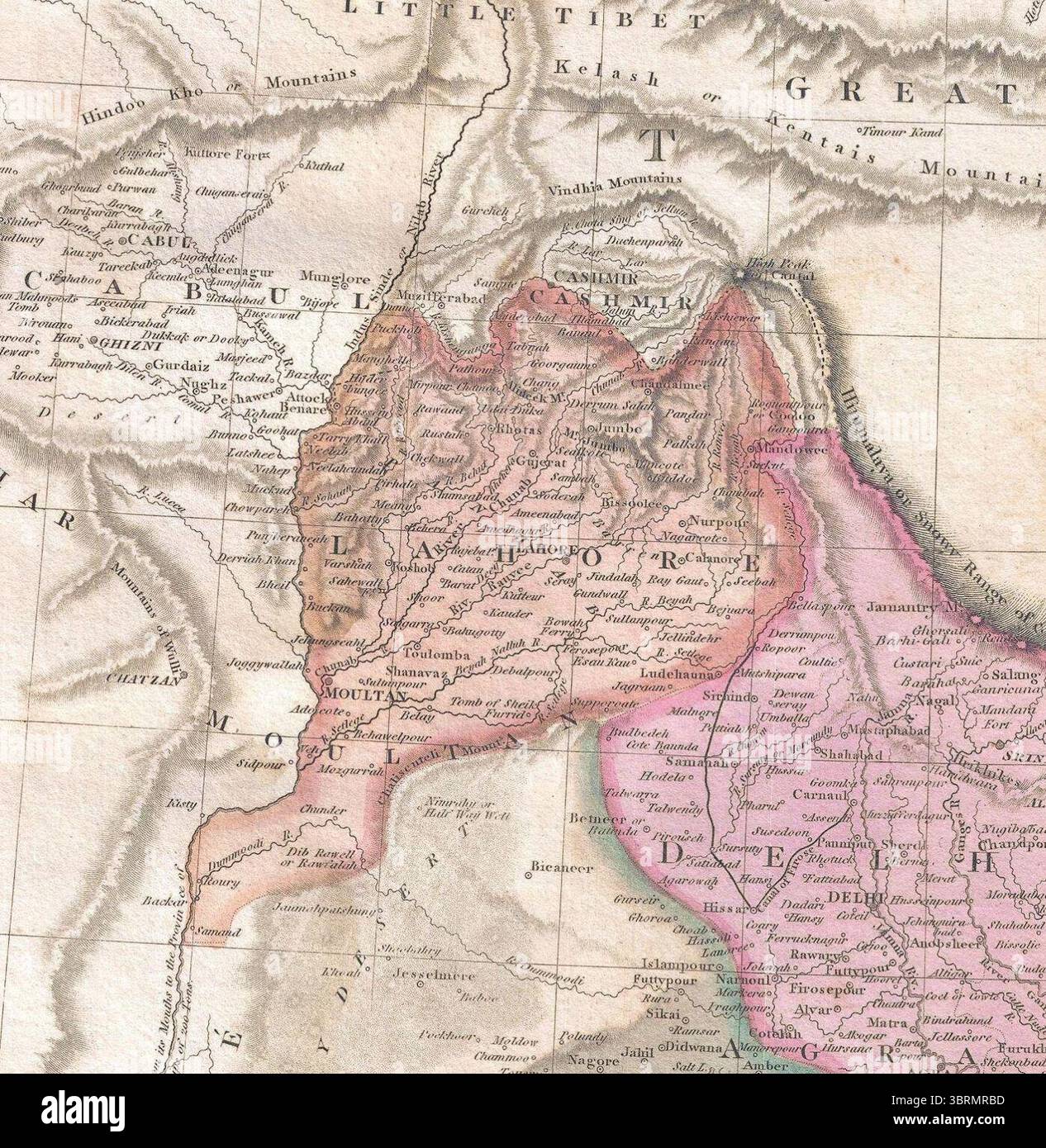 Map of Punjab (incl. Sikh Empire), from 1818 Pinkerton Map of India ...