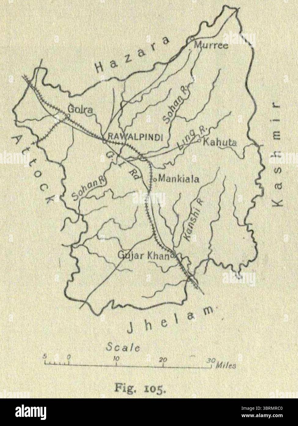 Map of Rawalpindi district of Punjab Province, British India, published ...