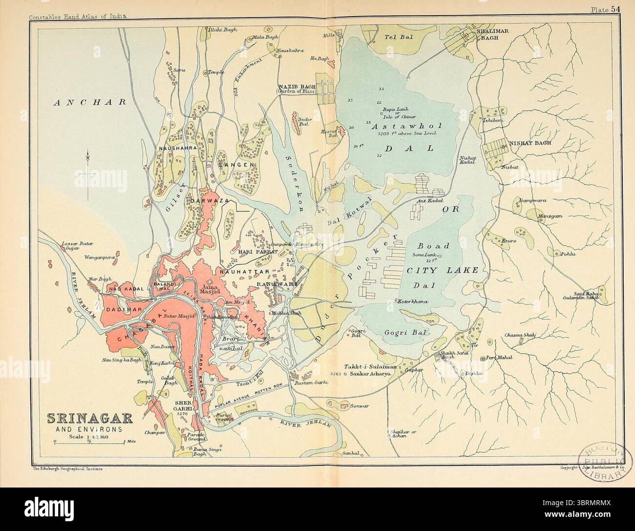 Map of Srinagar, Kashmir of the British Indian Empire, environs, from ...