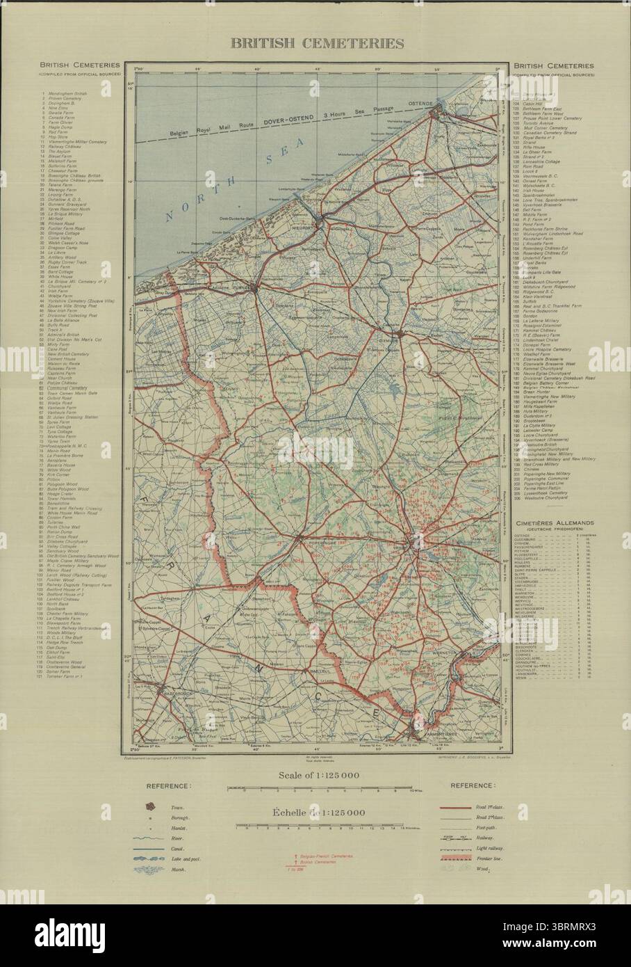 Map of the British cemeteries in Flanders 1918 Stock Photo - Alamy