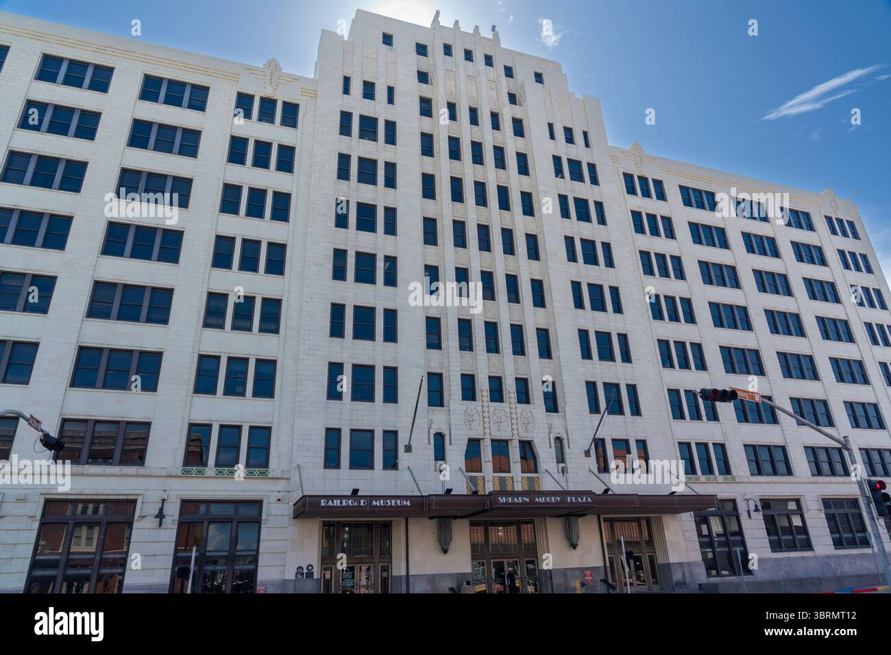 Galveston, USA - July 11, 2025: Historic white Art Deco building with ...