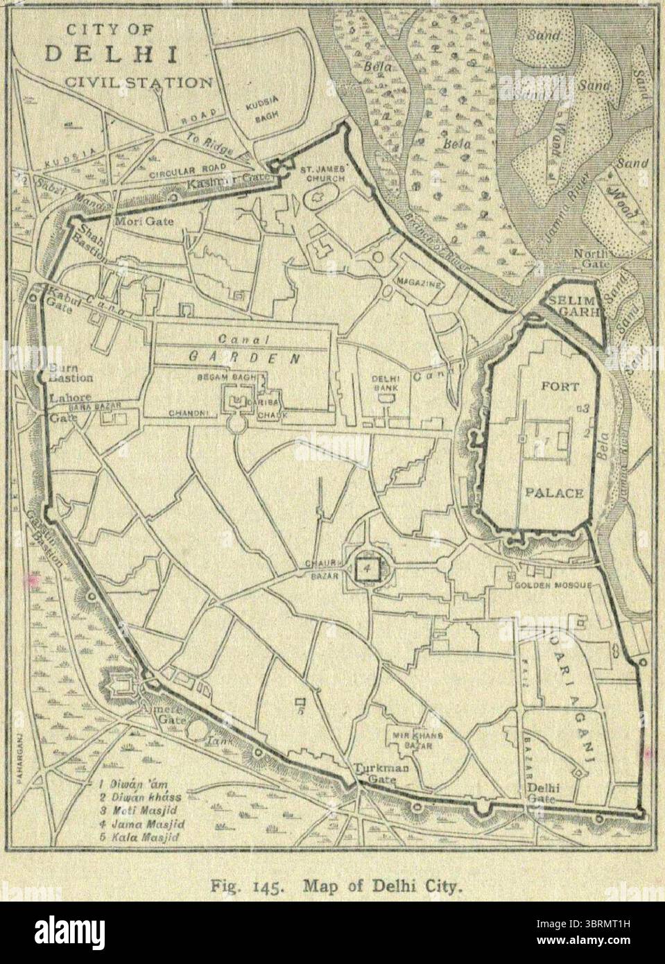 Map of the City of Delhi, Punjab Province, British India, published in ...