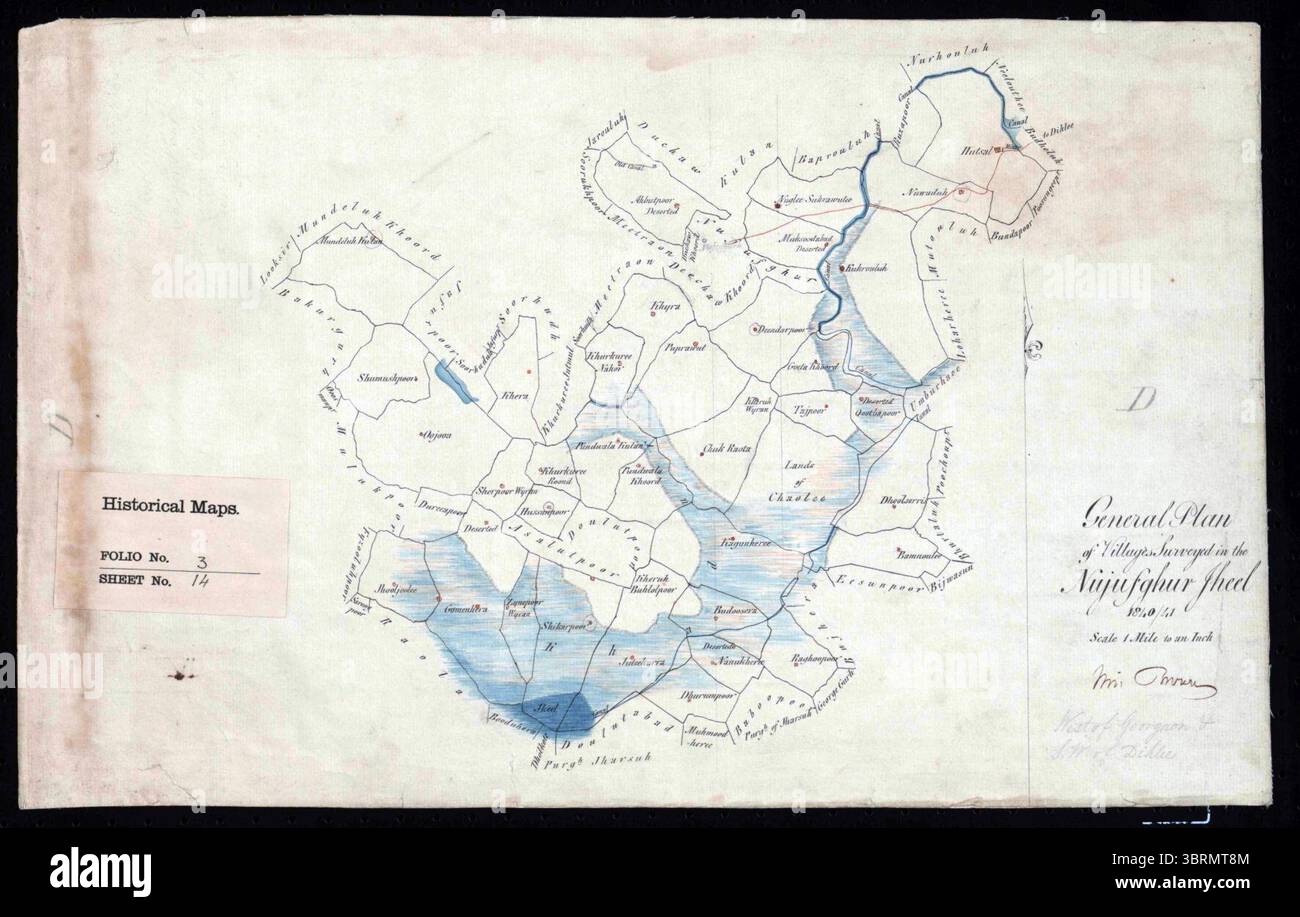 Map of the general plan of villages surveyed in Najafgarh Jheel, by ...